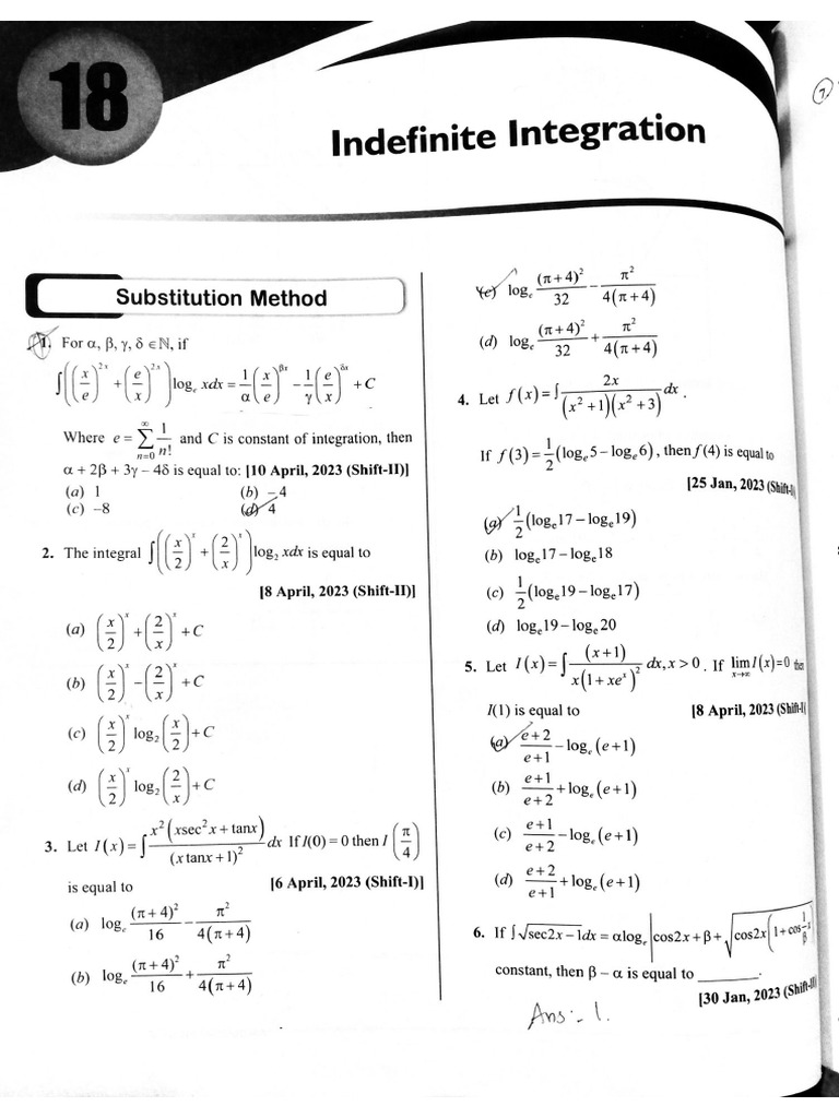 indefinite integral PYQ | PDF