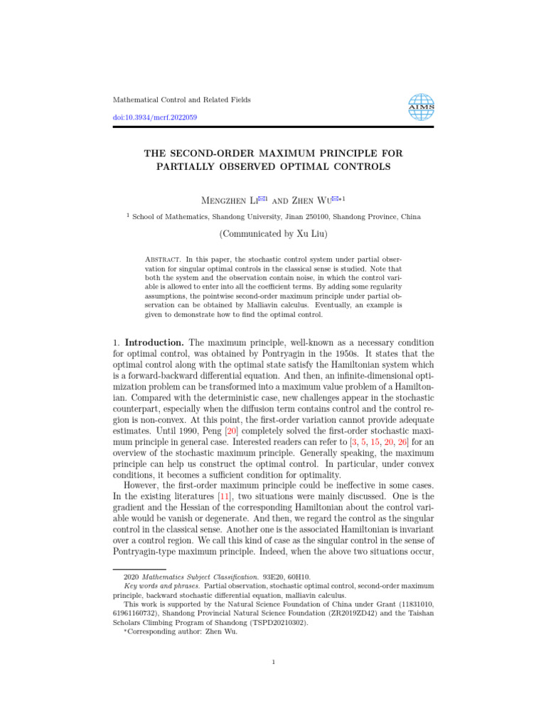 10.3934 mcrf.2022059 | PDF | Optimal Control | Differential Equations