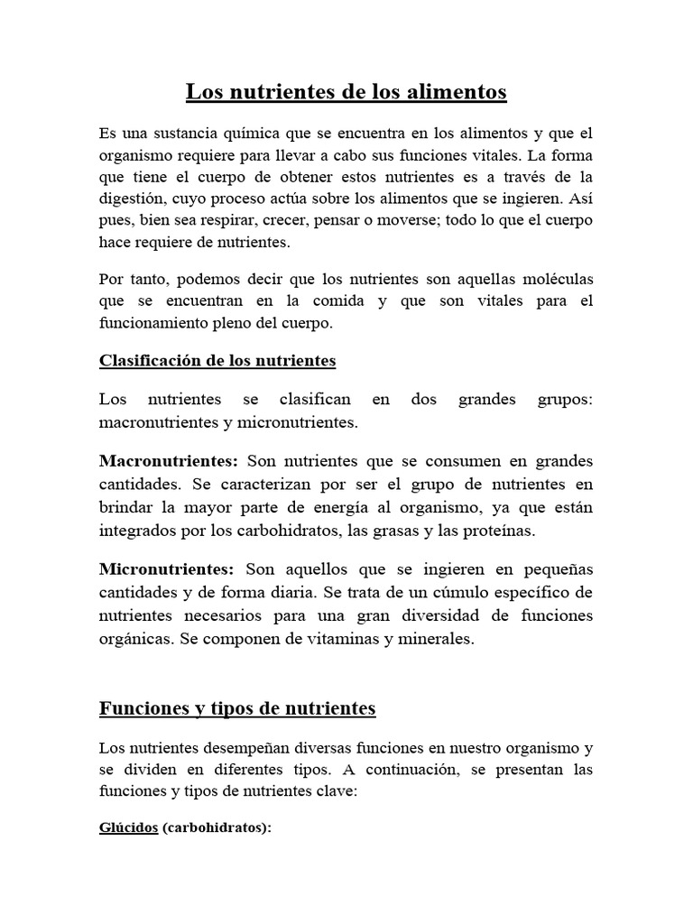 Los Nutrientes de Los Alimentos | PDF | Nutrientes | Alimentos