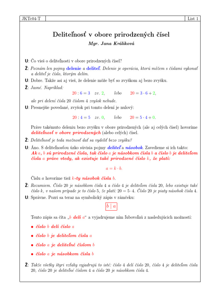 Deliteľnosť V Obore Prirodzených Čísel | PDF