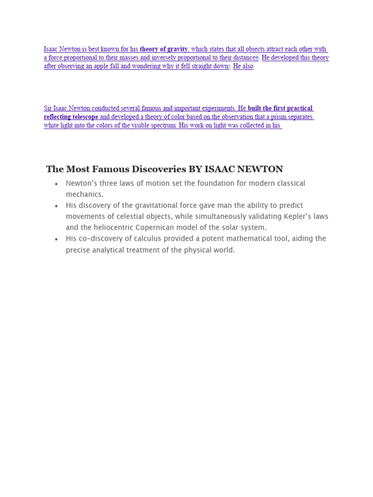 Isaac Newton's Key Discoveries Explained | PDF | Science & Mathematics