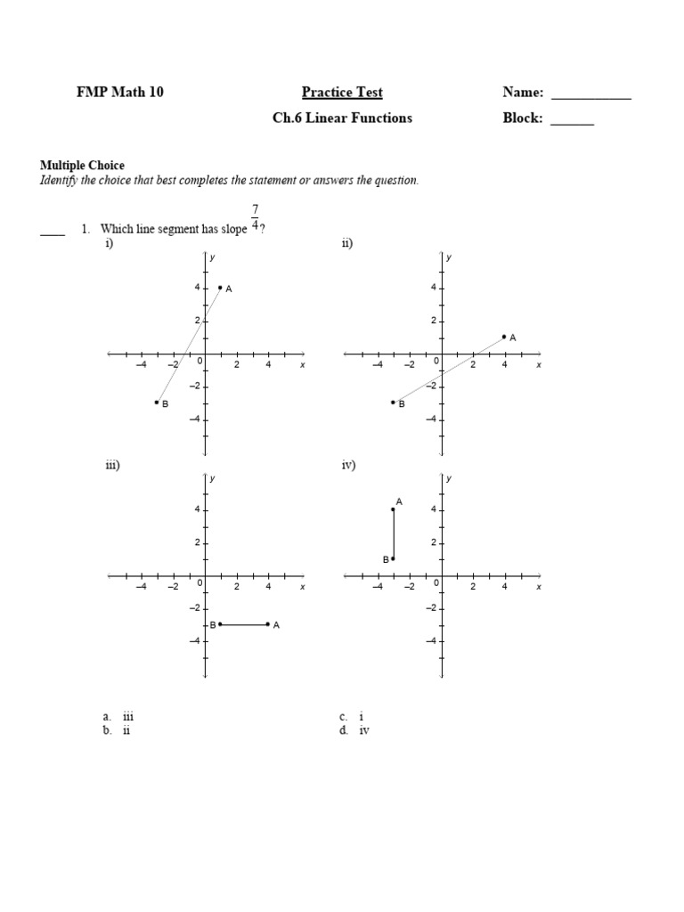 Pretest Ch.6 Linear Functions (With Sequences) | PDF | Mathematics ...