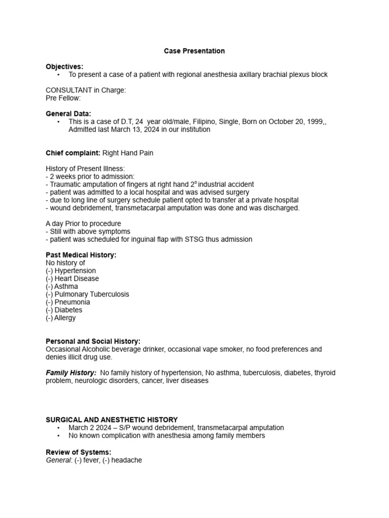 Case Presentation RA | PDF | Anesthesia | Surgery
