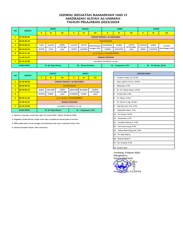 Jadwal KBM Ramadhan Revisi | PDF