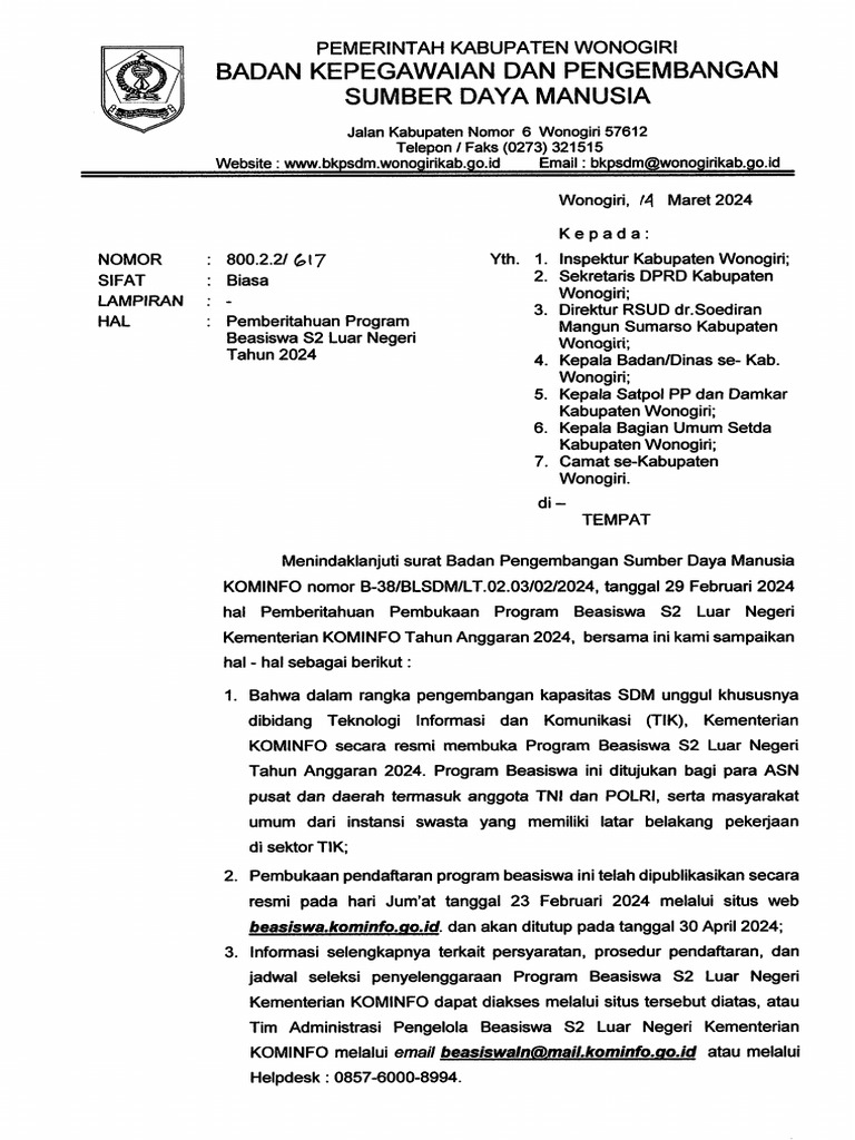Beasiswa S2 Luar Negeri Kominfo | PDF