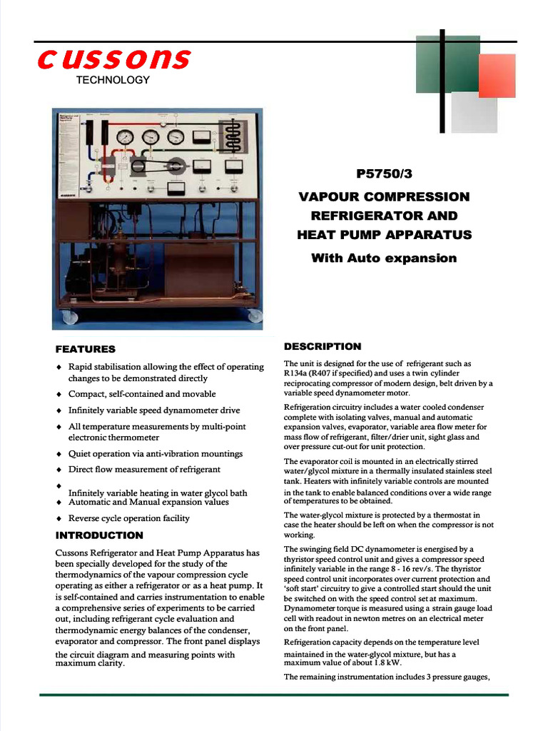 Cussons Vapour Compression Apparatus | PDF | Heat Transfer | Equipment