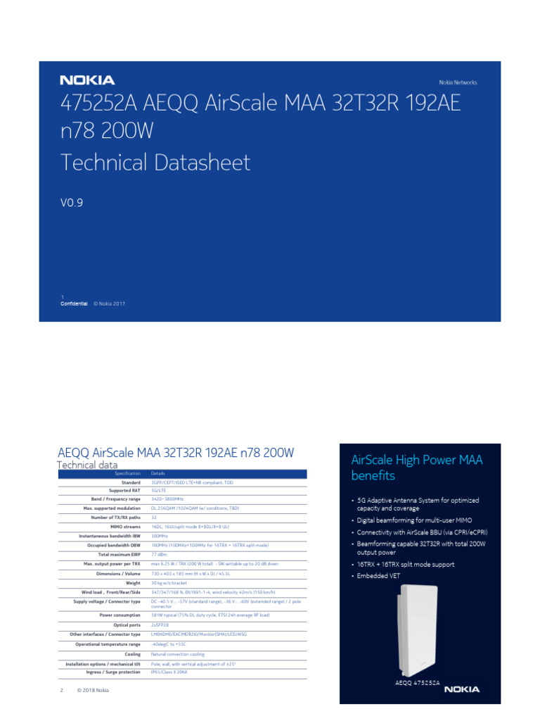 AEQQ MAA 32T32R 192AE n78 200W Datasheet | PDF | Antenna (Radio) | Azimuth