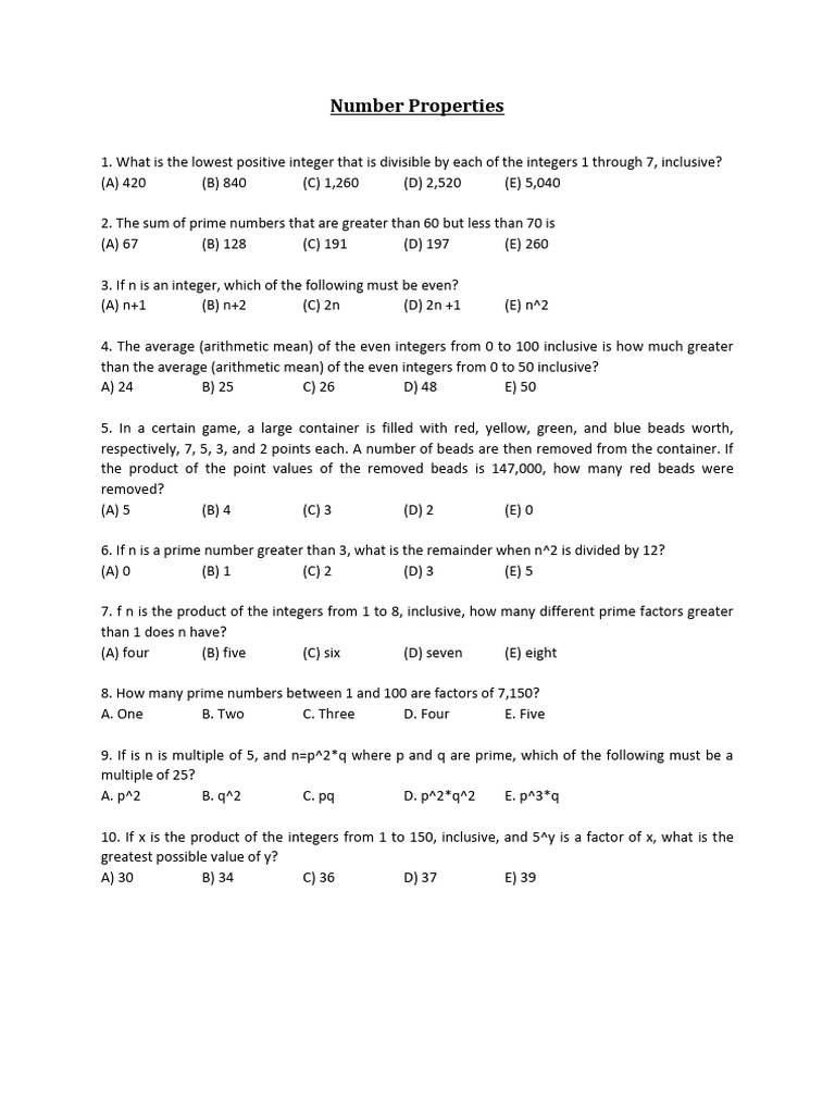 Number Properties and Mathematical Problems | PDF | Mathematical ...