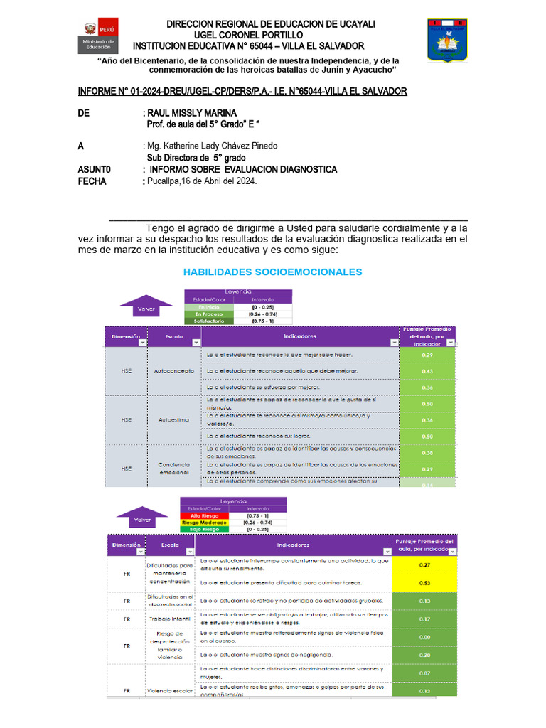 INFORME Evaluacion Diagnostica | PDF | Evaluación | Aprendizaje