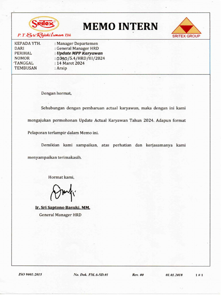 MEMO INTERN UPDATE MPP2024 aja | PDF