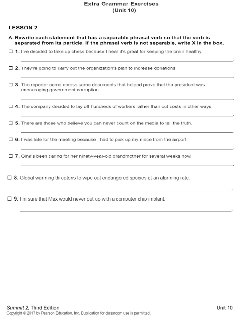 Extra Grammar Exercises Unit 10 Summit 2 | PDF