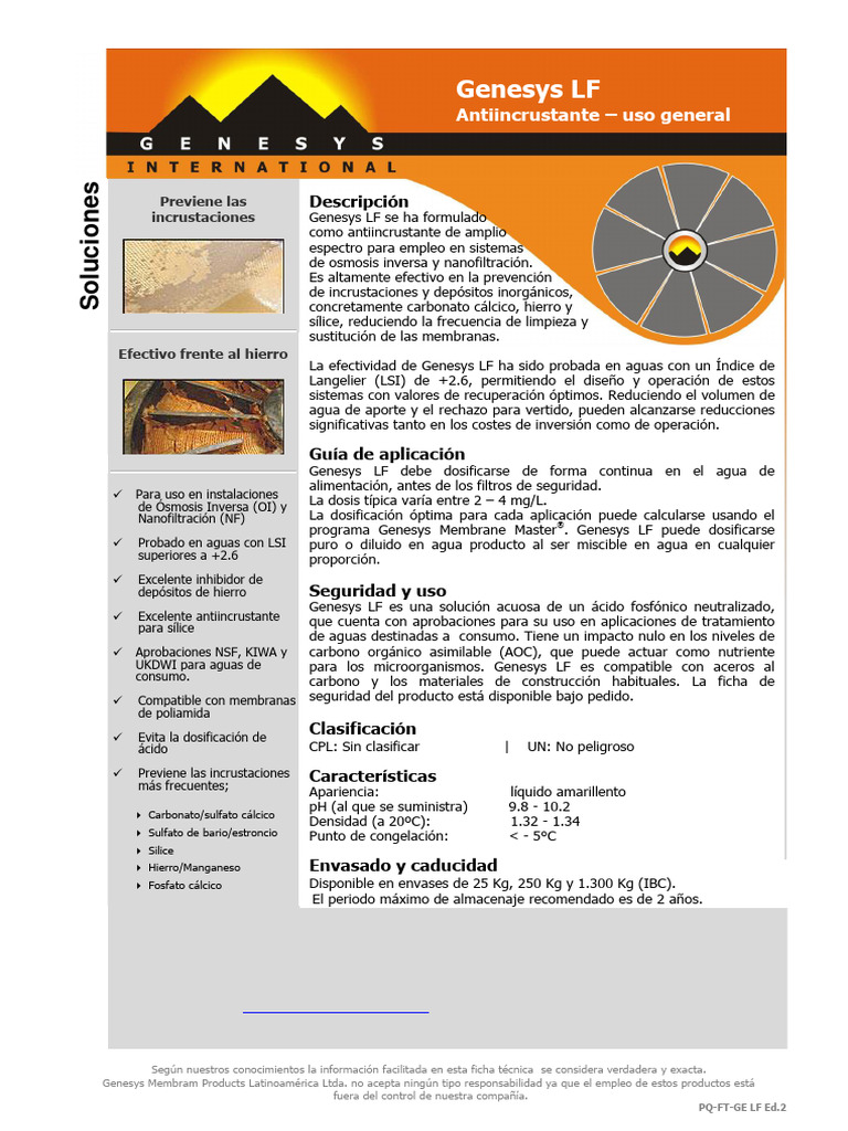 ANTIINCRUSTANTE Genesys LF | PDF | Agua | Ósmosis