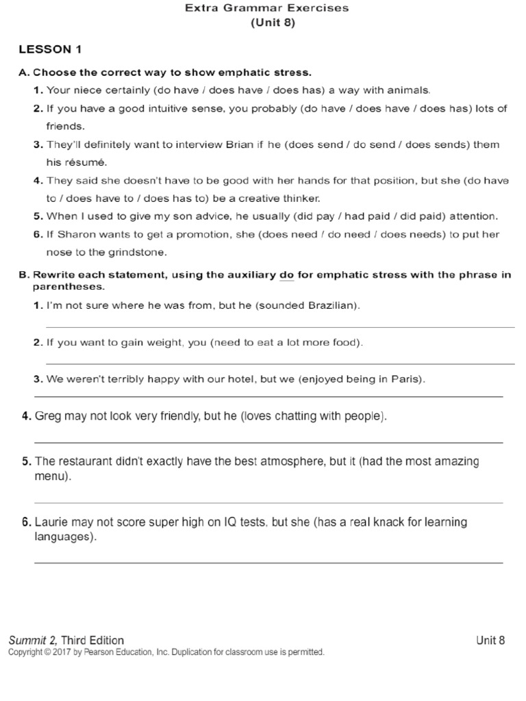 Extra Grammar Exercises Unit 8 Summit 2 | PDF