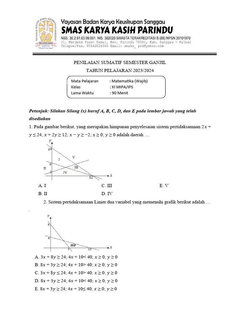 Pts MTK Wajib Kls Xi (Sem 1) | PDF