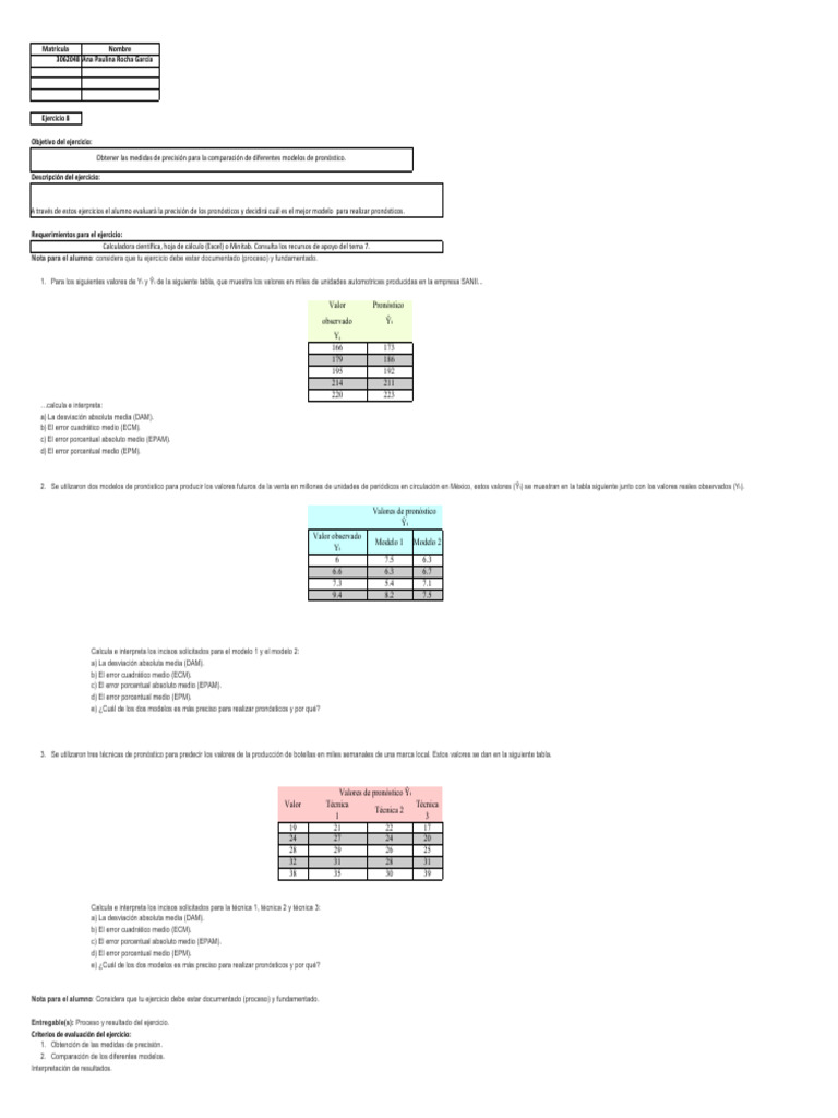 Ejercicio 8 | PDF | Error medio cuadrado | Estadísticas multivariantes