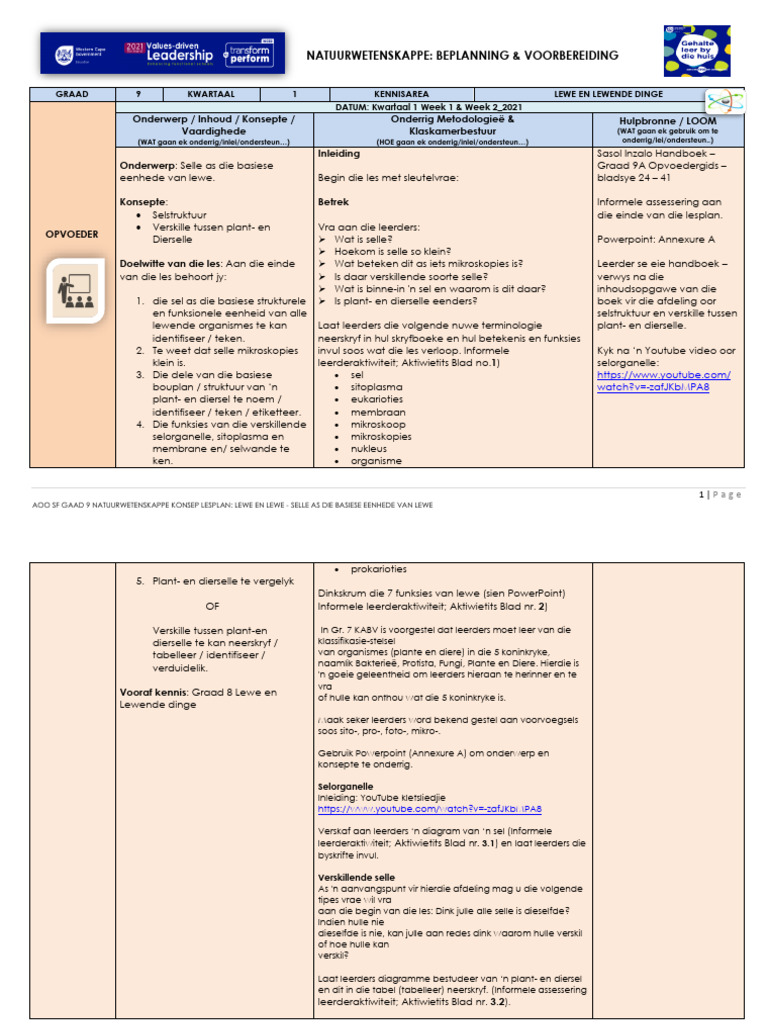 Lesplan GR 9 Natuurwetenskappe K1 W1&2 | PDF