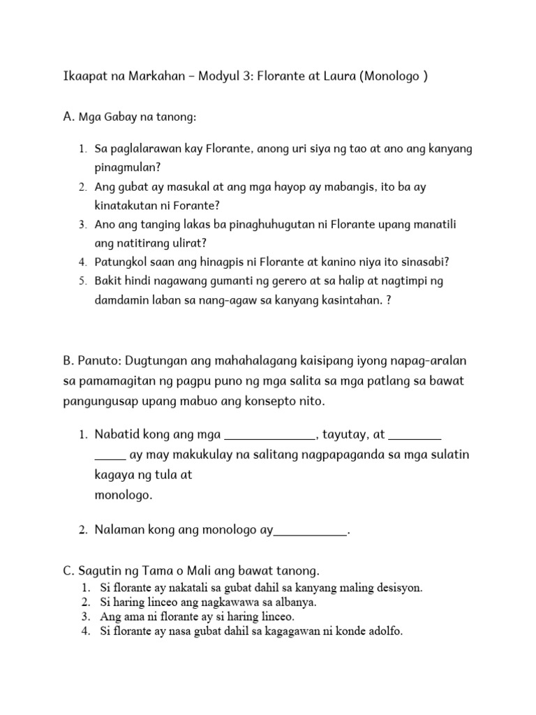 Q4 - Monolog - Ang Hinagpis Ni Florante | PDF