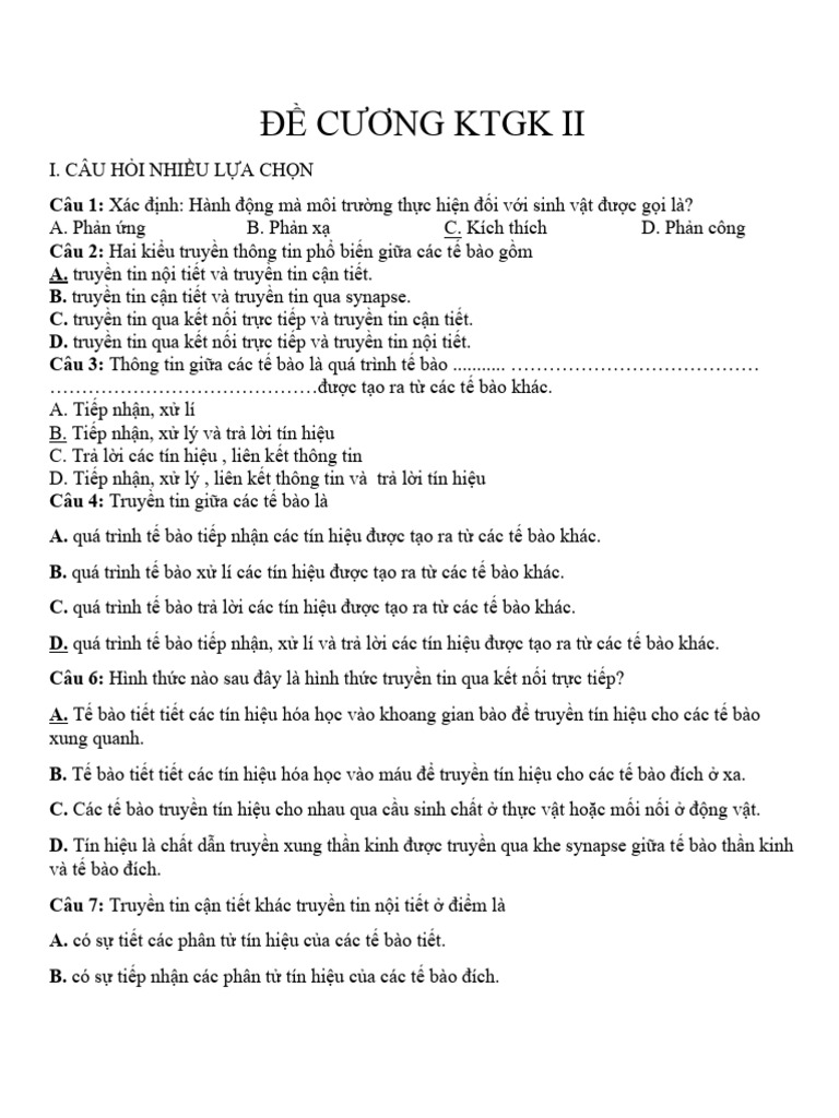 ĐỀ CƯƠNG TN 10 KTGK II | PDF