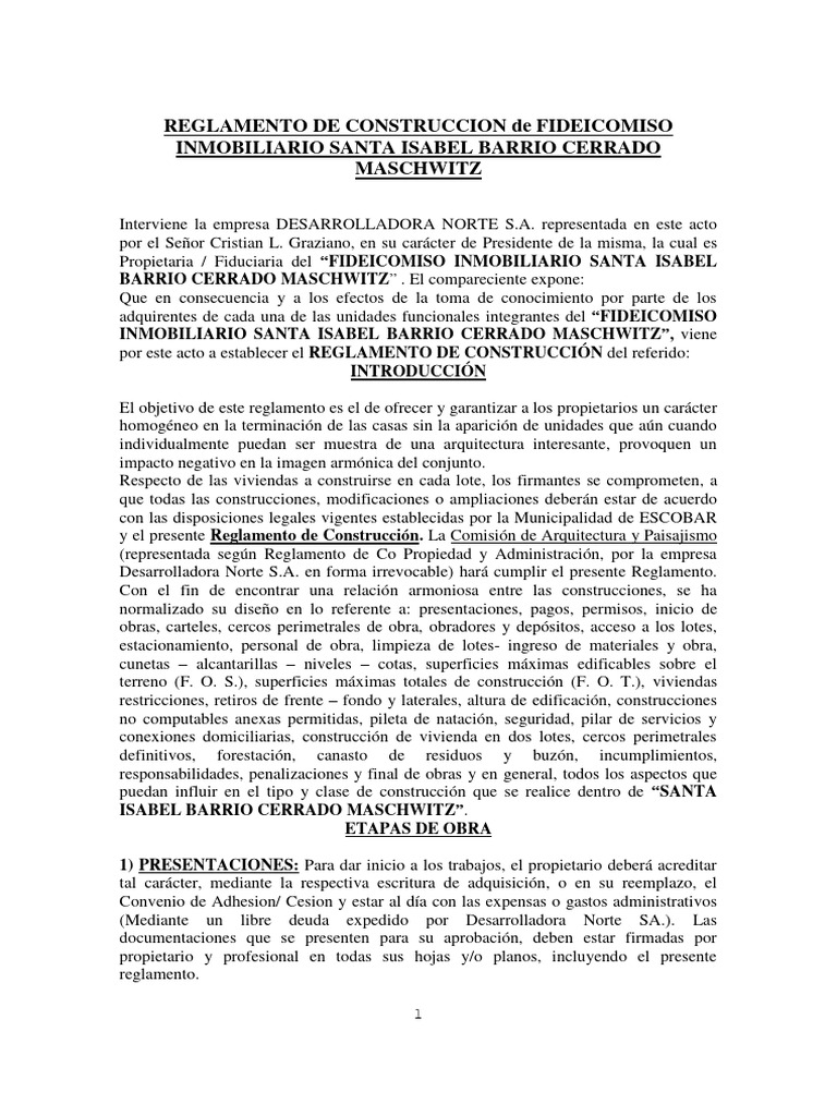 Reglamento Construcción Barrio Santa Isabel | PDF | Techo | Multa (pena)