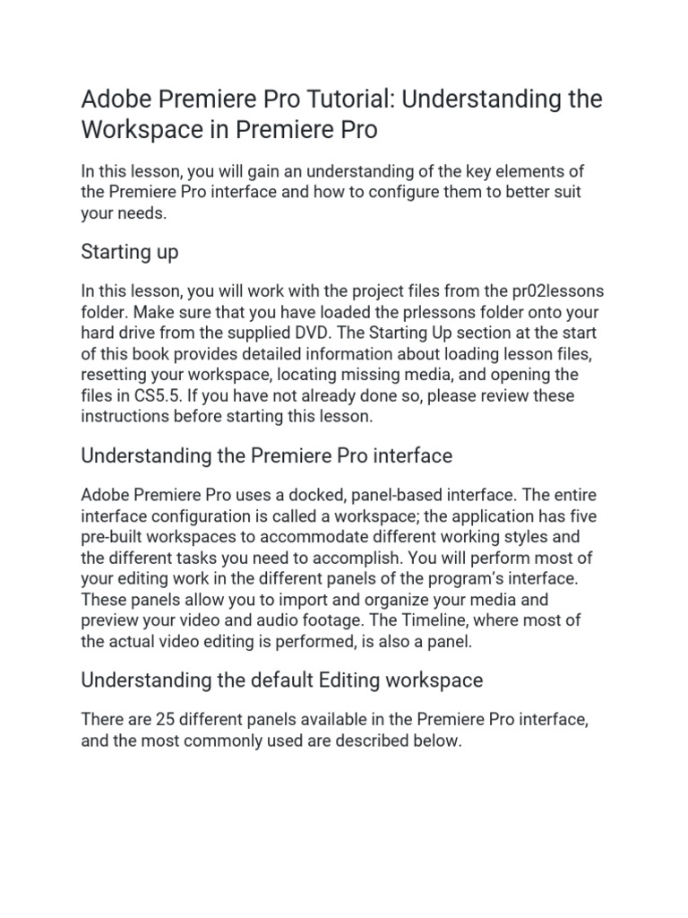 Premiere Pro Workspace Guide | PDF | Window (Computing) | System Software