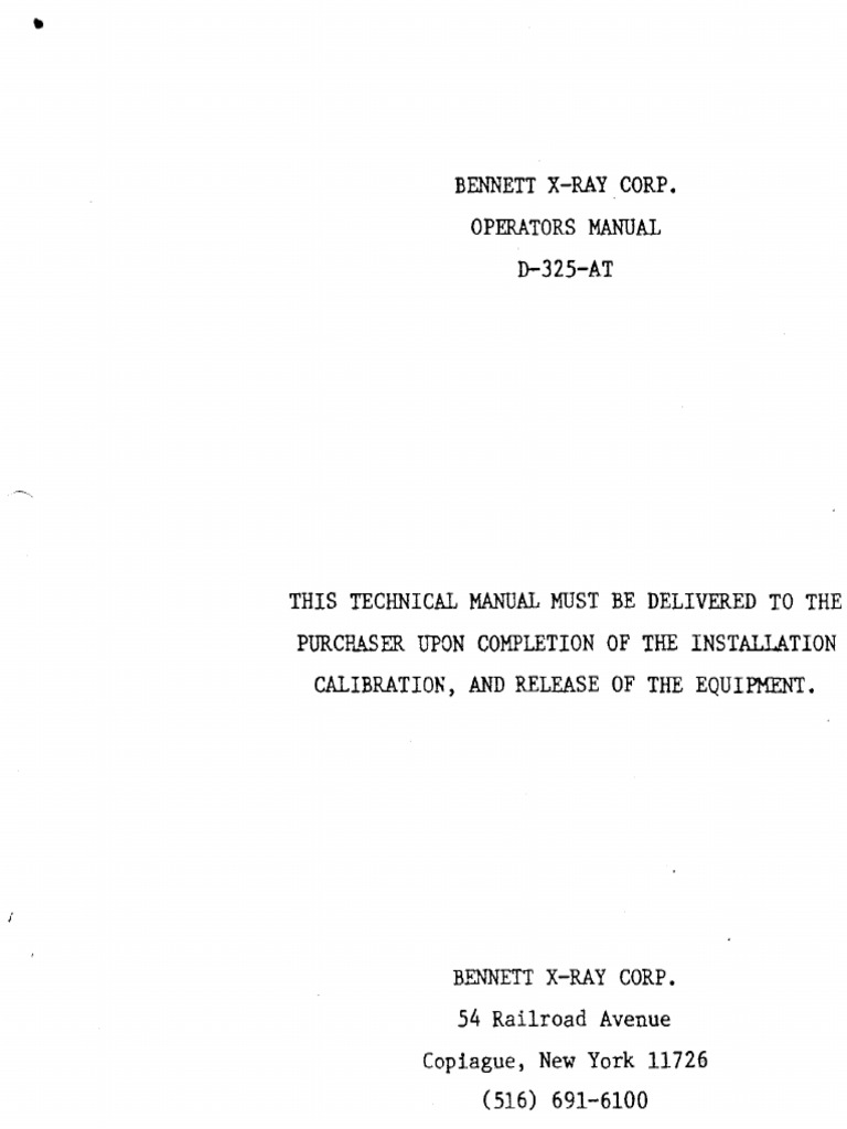 Planos Rayos X Bennett D 325-1 | PDF