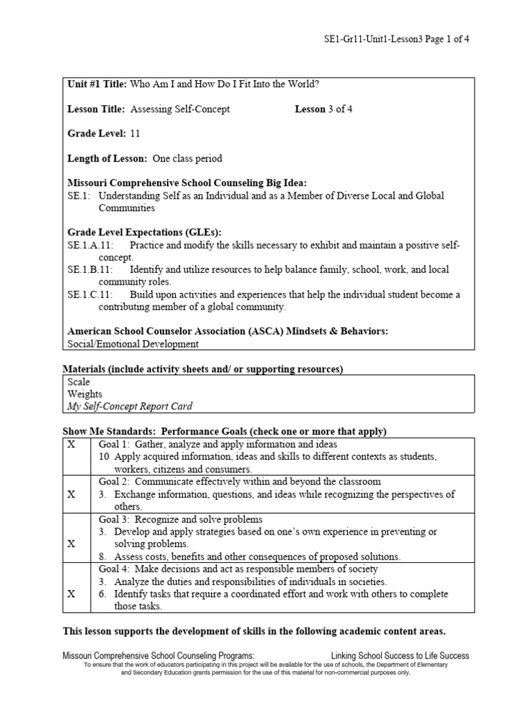 Assessing Self-Concept for Grade 11 | PDF | Self Concept | School Counselor