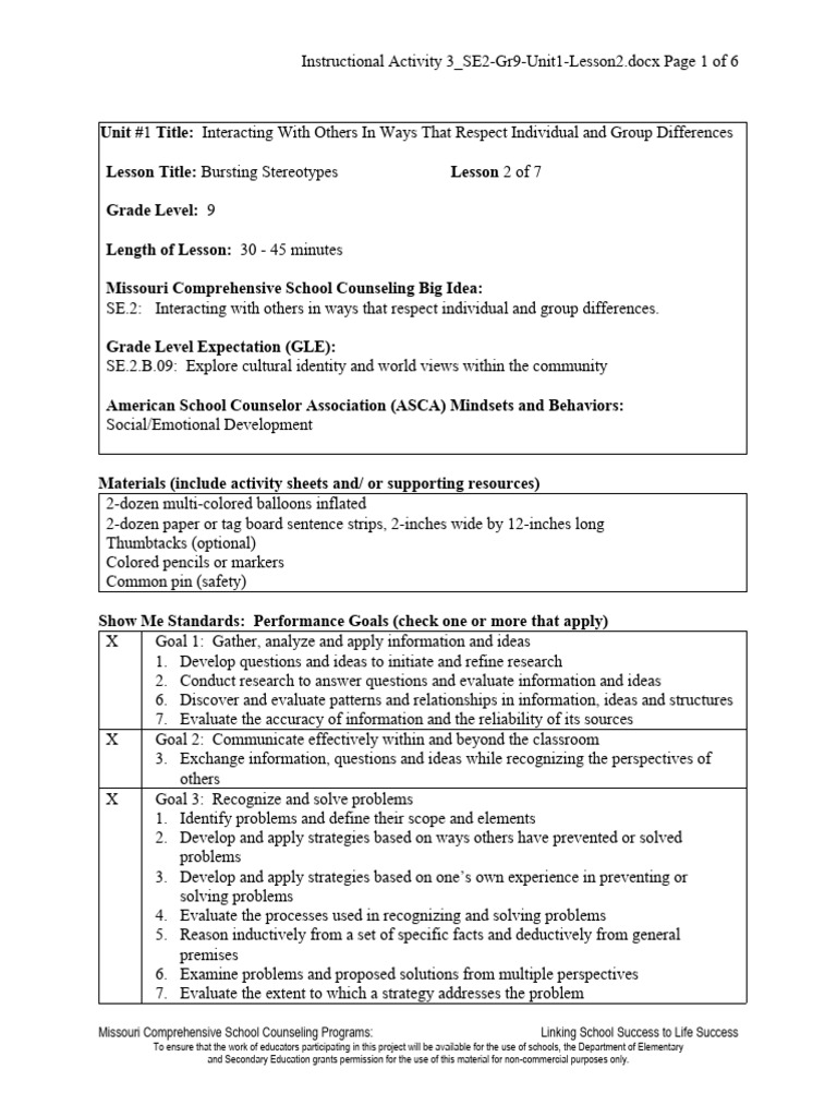 CNSL Curr Se2 9 Unit 1 Instructional Activity 3 Lesson 2 | PDF | Cognitive Science | Cognition