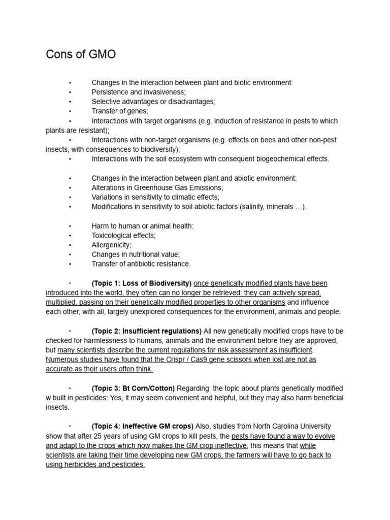 Cons of GMO | PDF | Genetically Modified Organism | Genetically Modified Crops
