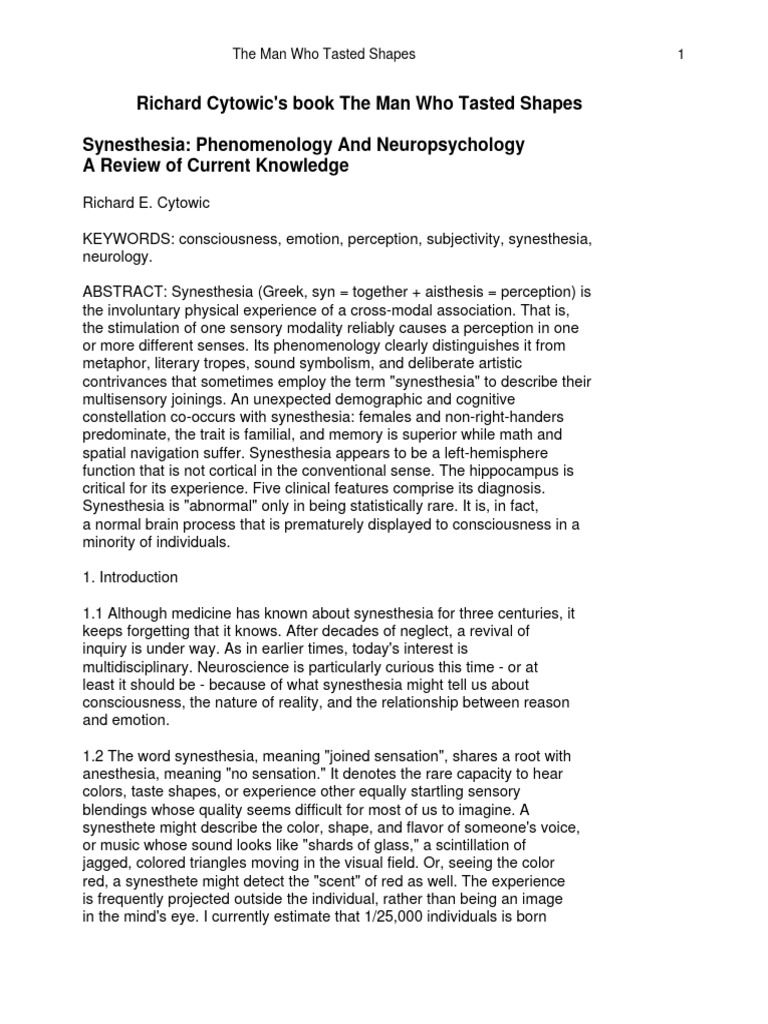 Synesthesia: Neuropsychology Review | PDF | Perception | Experience