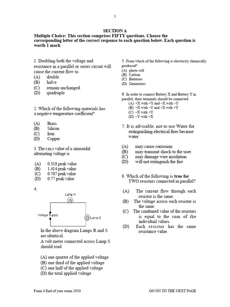 Electrical Exam: Multiple Choice Questions | PDF | Electrical ...