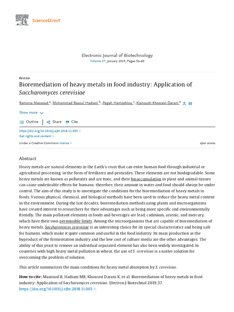 Bioremediation of Heavy Metals in Food Industry | PDF | Yeast | Chemical Substances