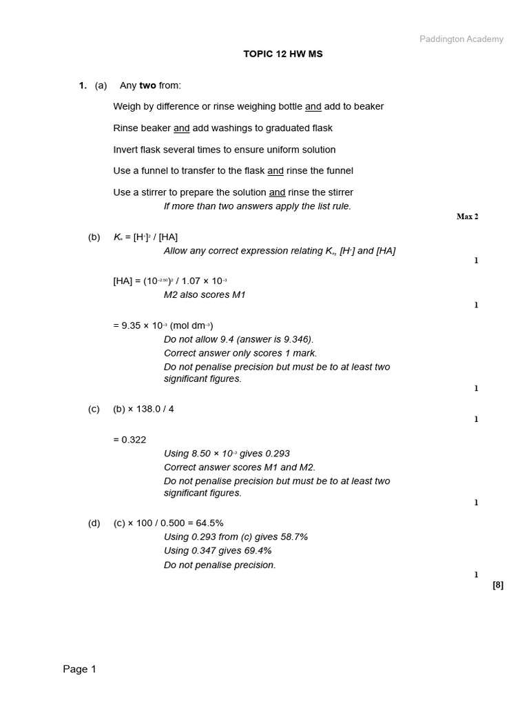 Chemistry Homework Solutions | PDF | Ph | Ammonia