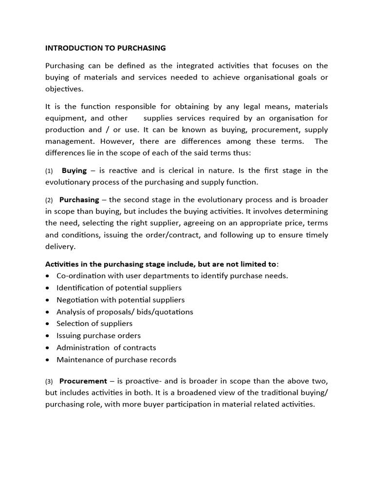 Principles of Procurement Notes | PDF | Procurement | Supply Chain