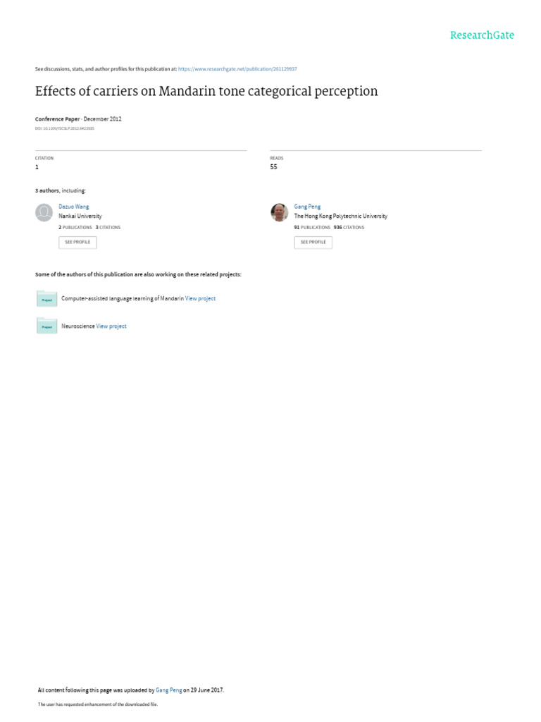 Effects of Carriers On Mandarin Tone Categorical Perception | PDF ...