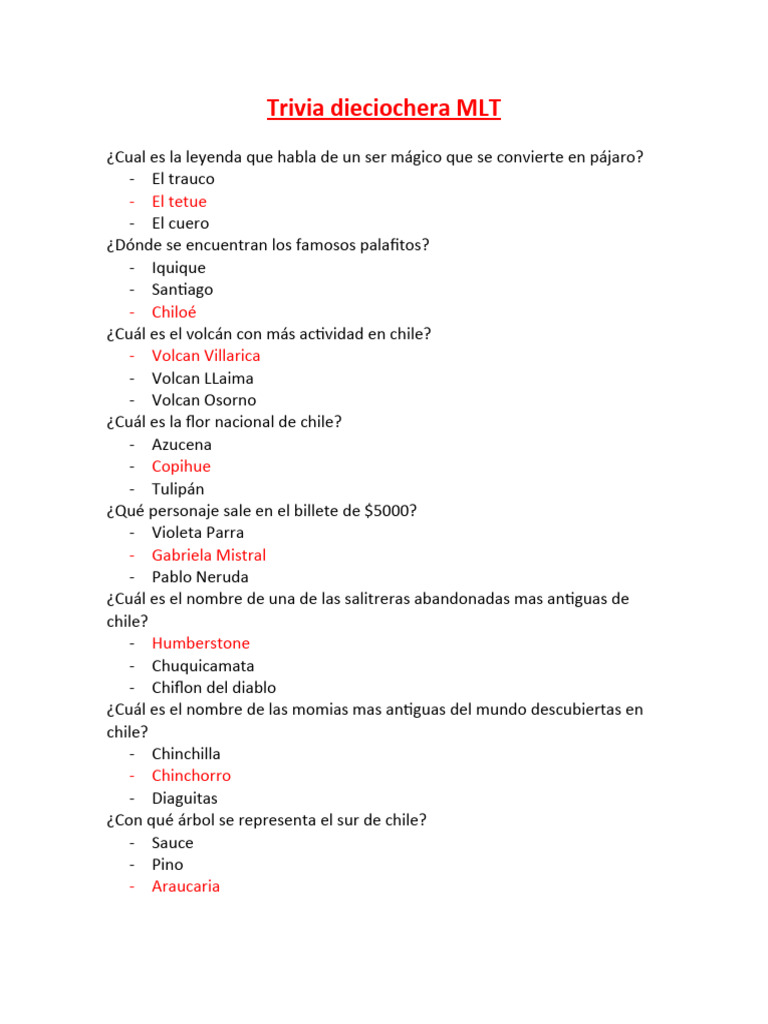 Trivia Dieciochera MLT | PDF | Chile
