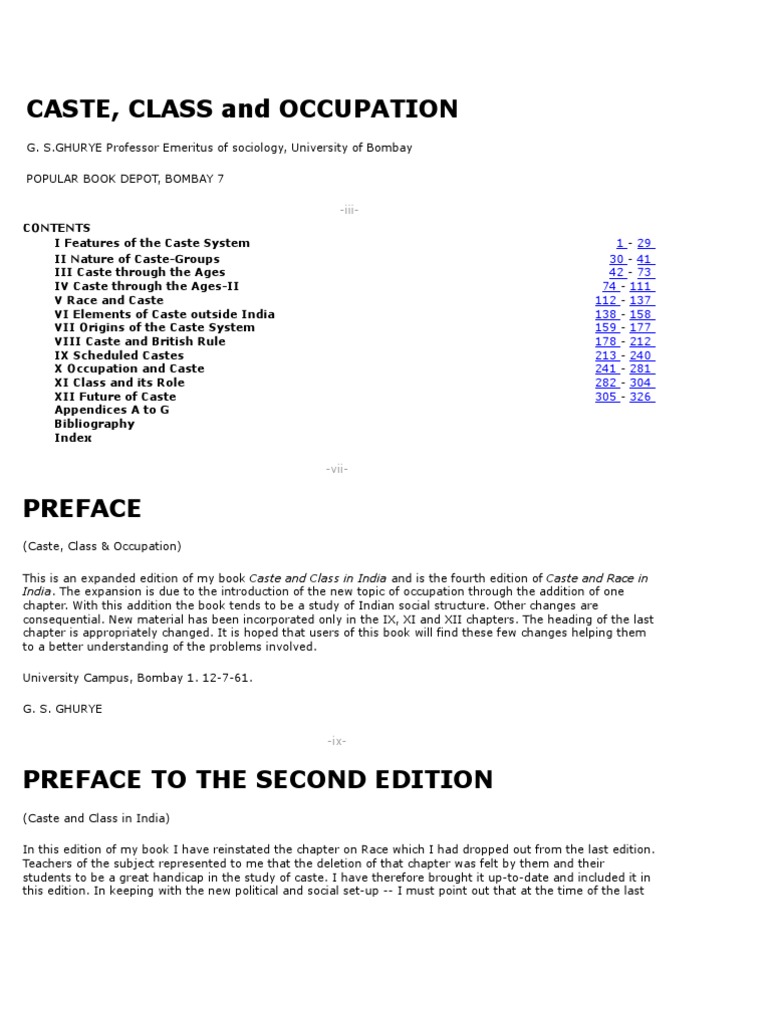 Caste Class and Occupation | PDF | Caste | Marriage