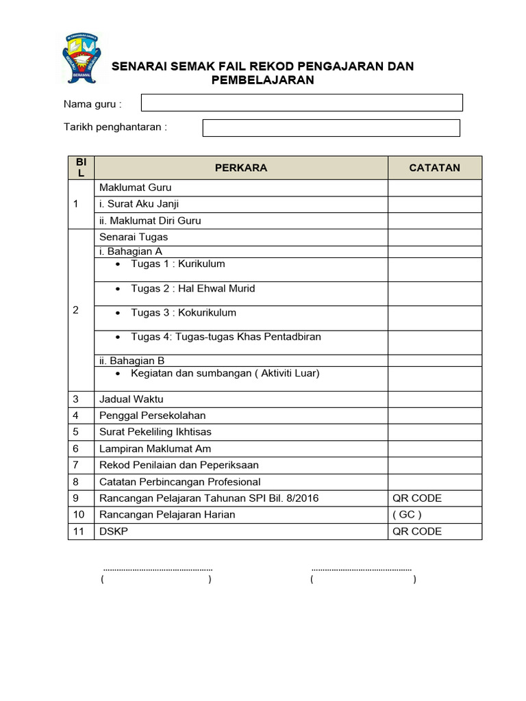 SENARAI SEMAK FAIL REKOD PENGAJARAN DAN PEMBELAJARAN[1] | PDF