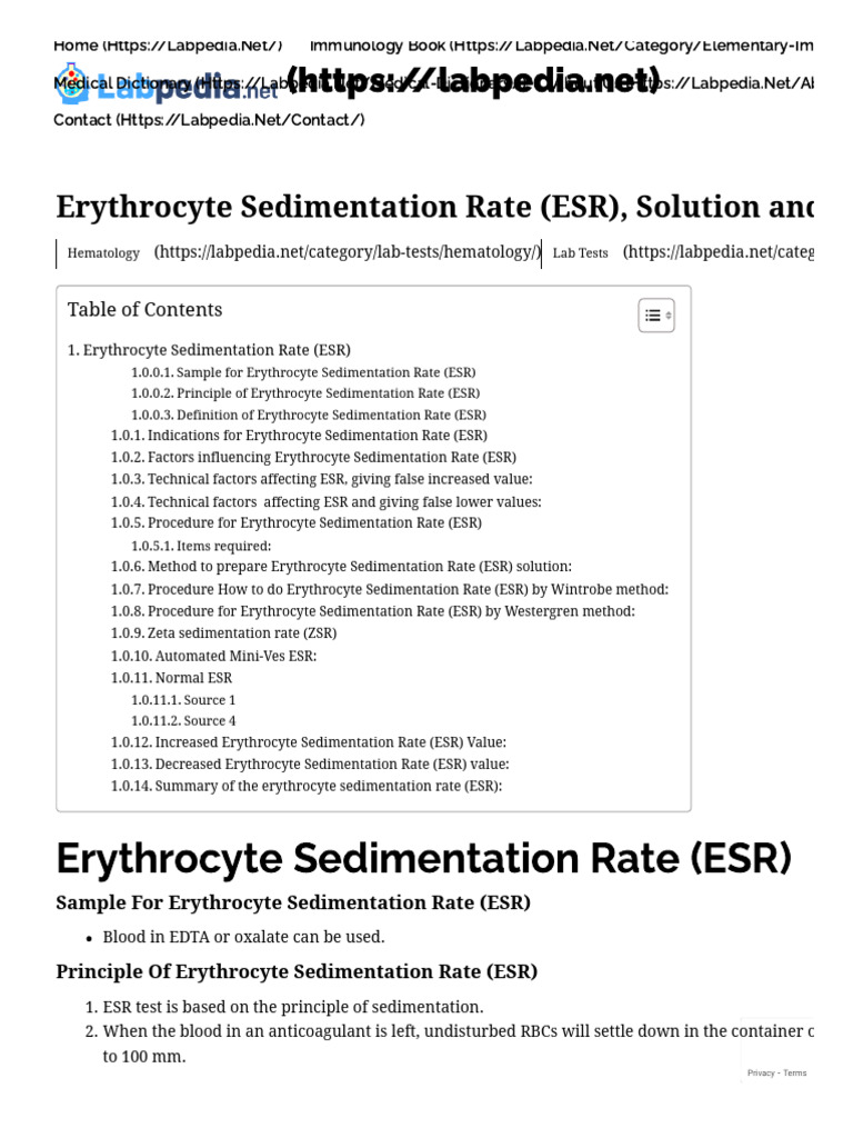 ESR Test Procedure and Principles | PDF | Medical Specialties ...
