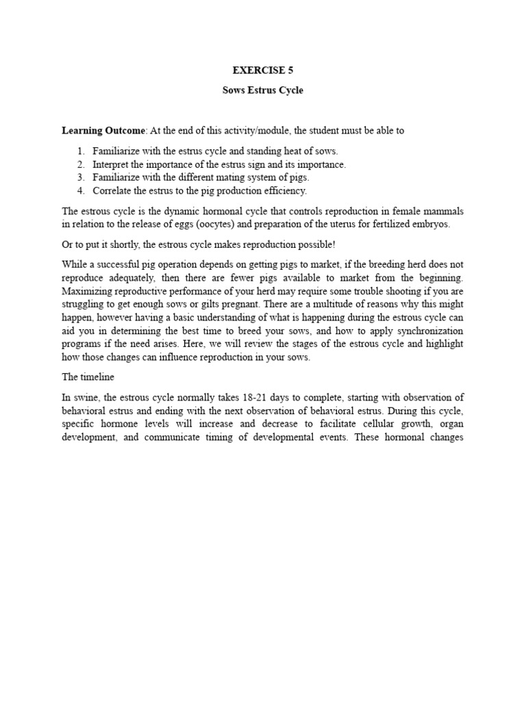 Excercise 5 Estrus Cycle of Sows | PDF | Luteinizing Hormone | Gynaecology