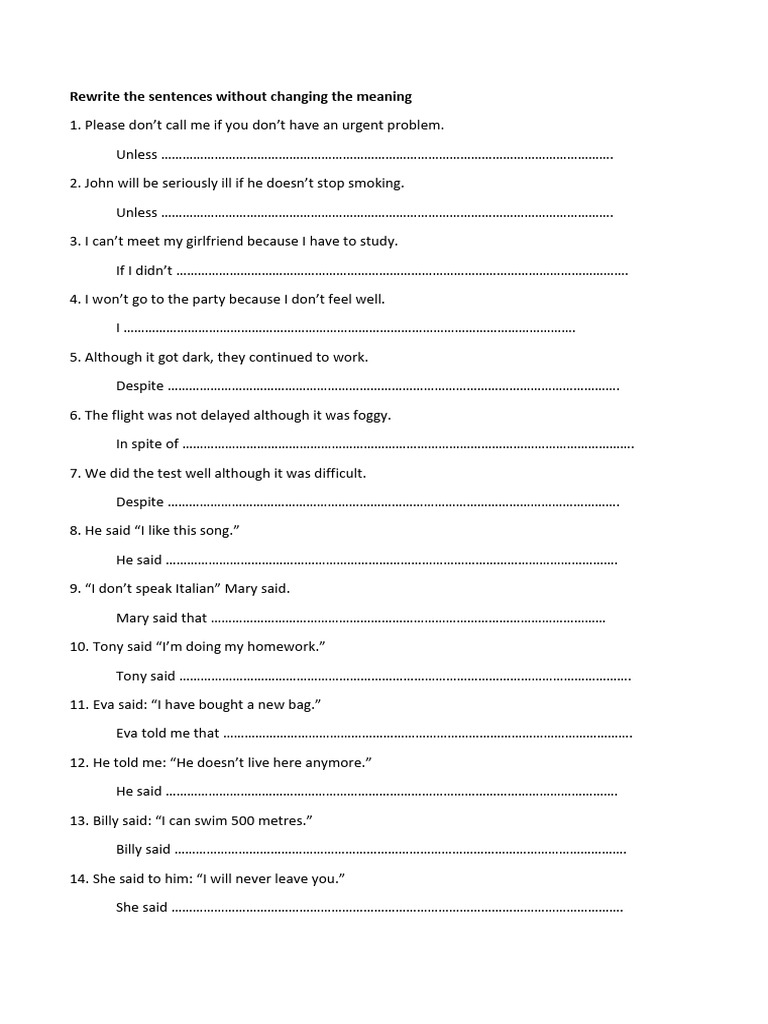 Exercises Rewrite the sentences and key | PDF