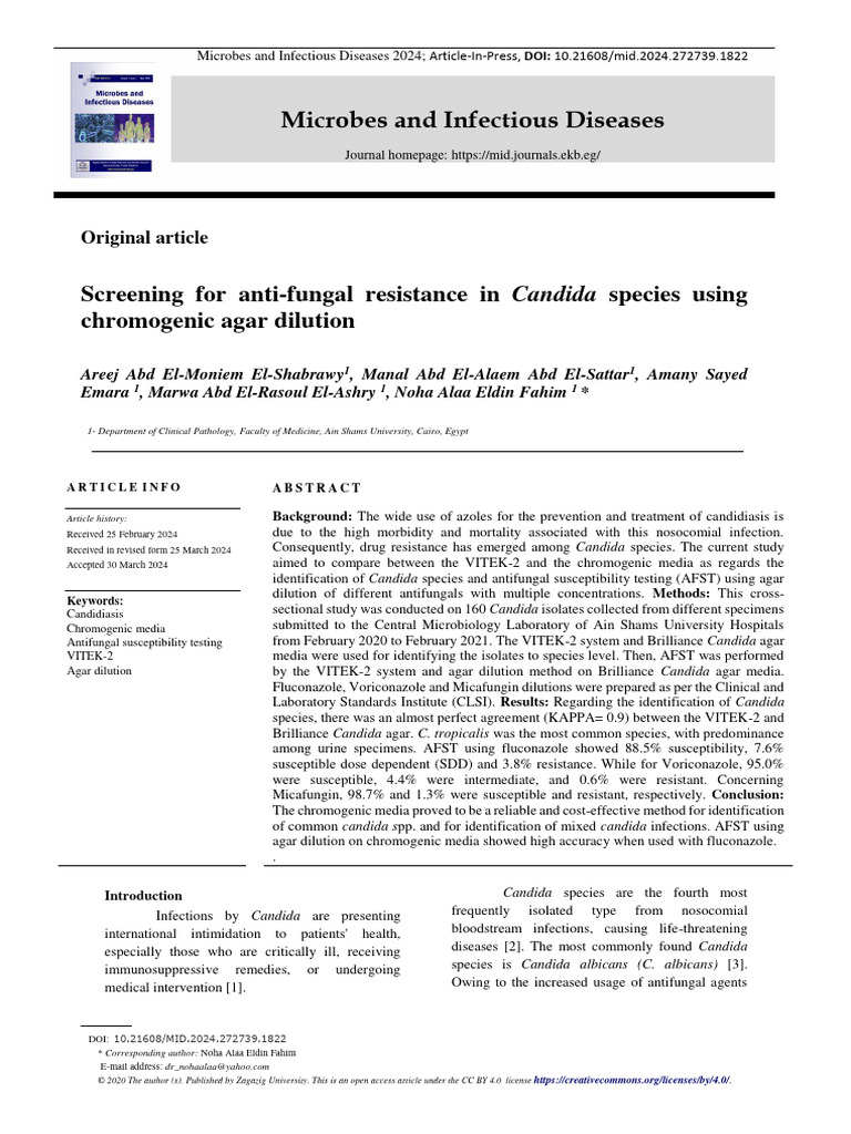 Screening For Anti-Fungal Resistance in Candida Species Using ...