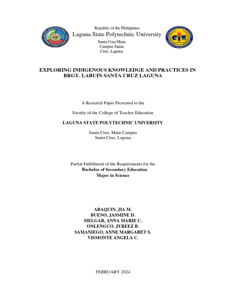 Exploring Indigenous Knowledge and Practices in Brgy. Labuin STC Laguna | PDF | Traditional ...