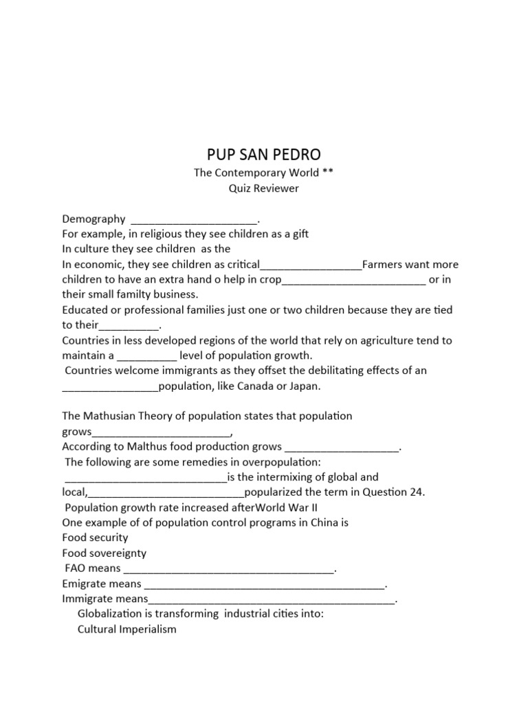 PUP TCW Quiz REVIEWER F | PDF | Social Science | Wellness
