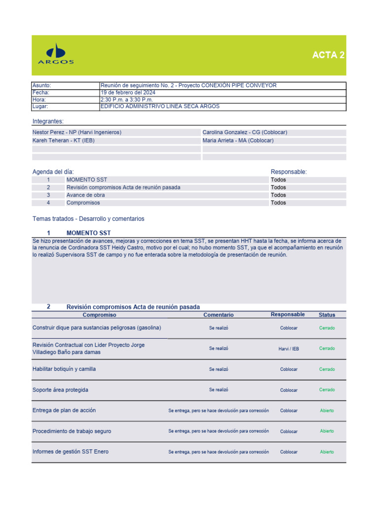 Acta Comite N°2 Conexion Pipe Conveyor | PDF | Tecnología e ingeniería