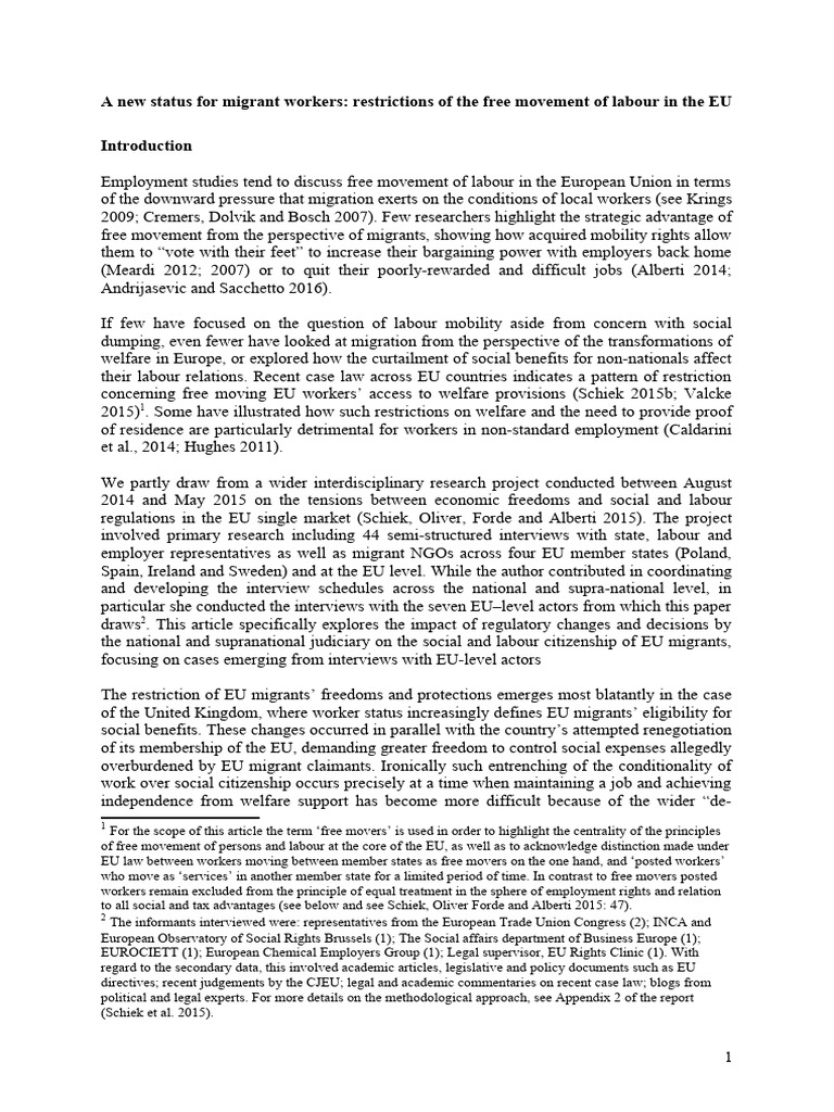 EU Migrant Workers' Rights and Restrictions | PDF | Immigration ...