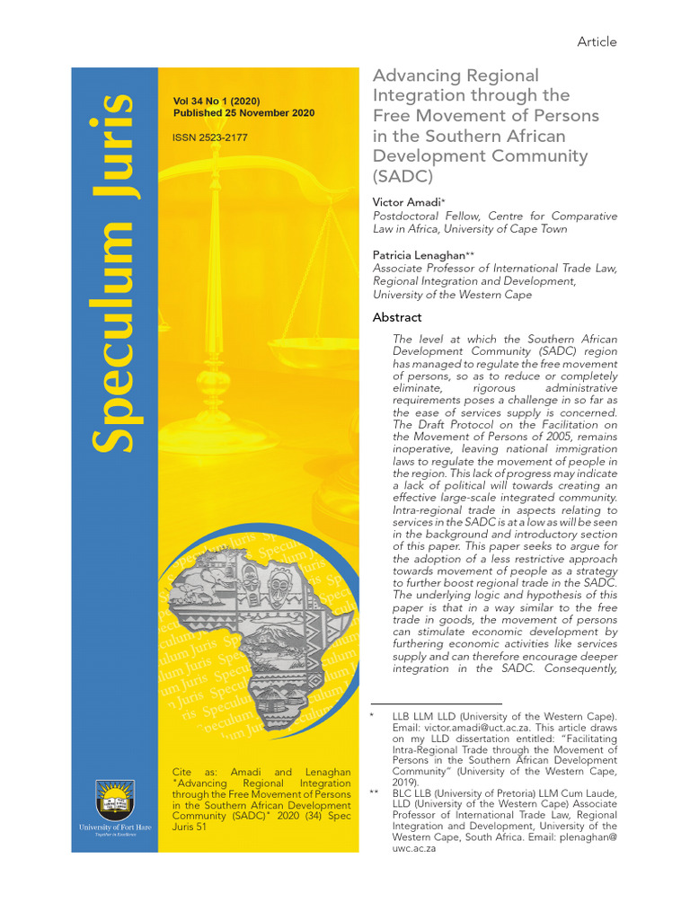 Advancing Regional Integration Through The Free Movement of Persons in ...