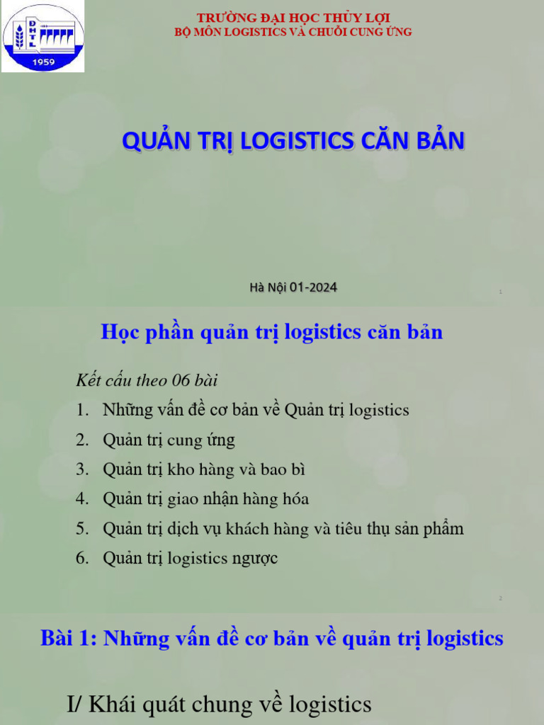 Bài 1- Những VĐCB Về QT Logistics 14-1-24 | PDF