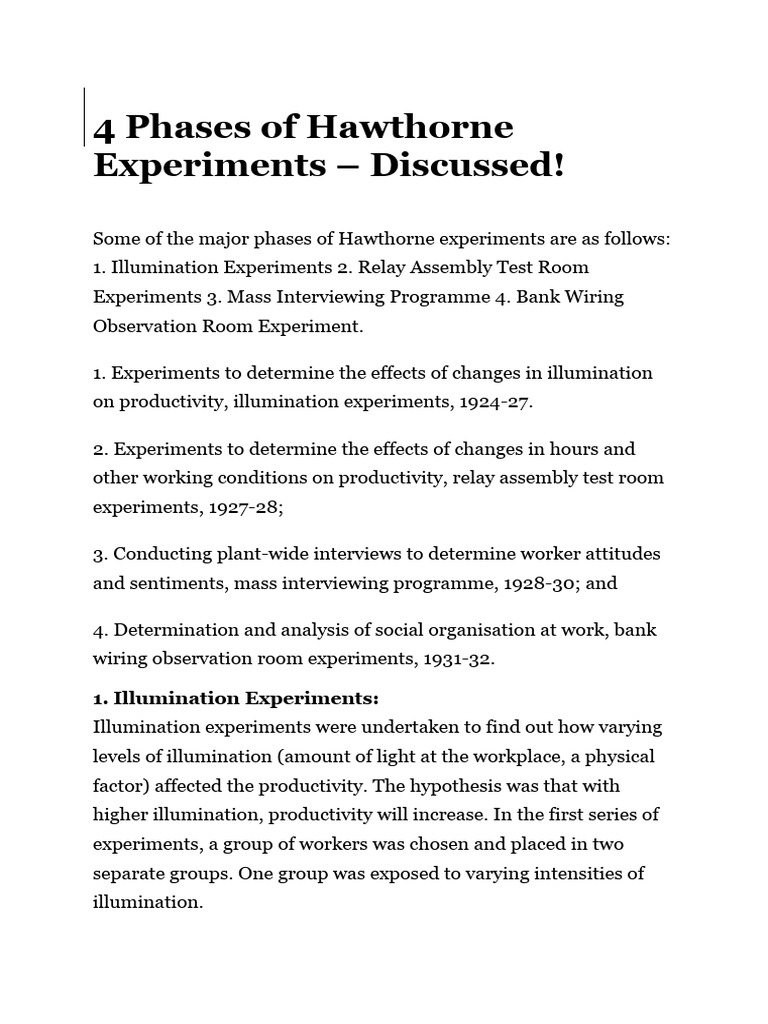 Phases of the Hawthorne Experiment | PDF | System | Experiment