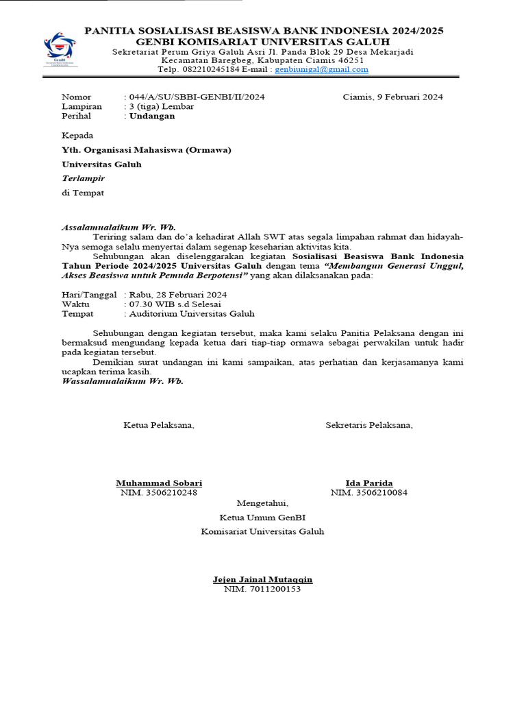 Surat Undangan ORMAWA | PDF