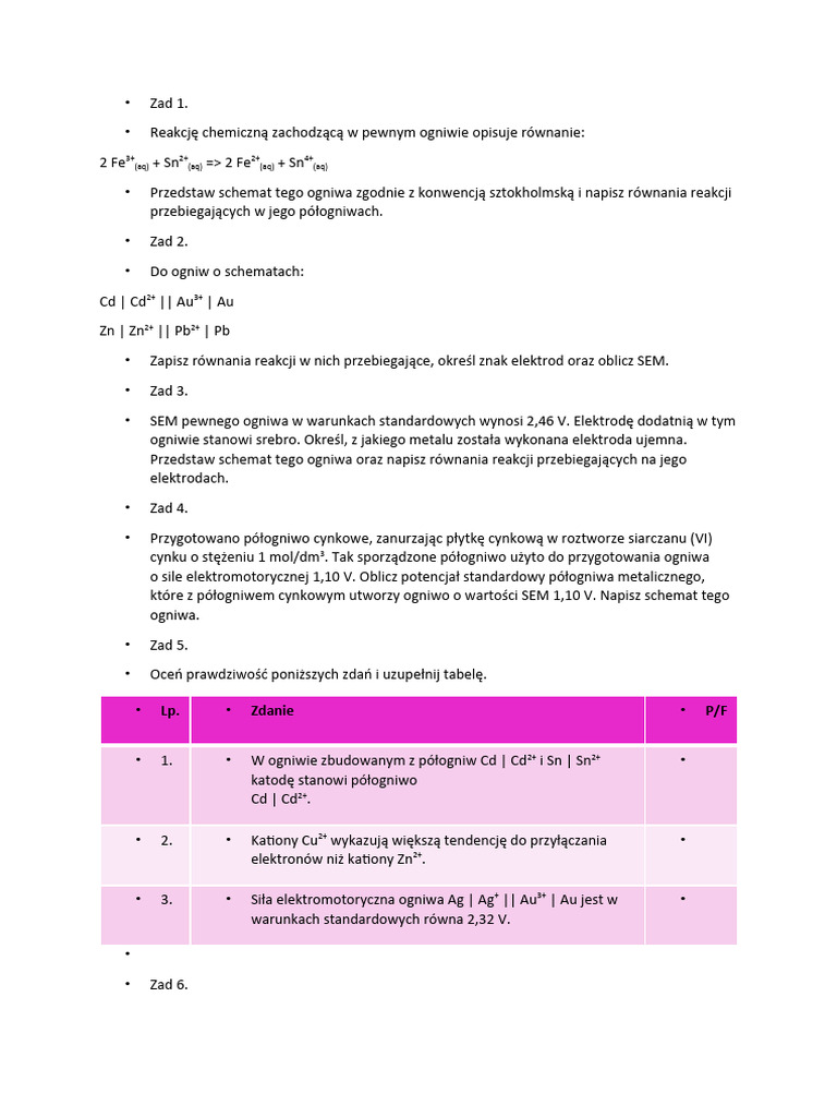 Pytania Kontrolne - 5. Elektrochemia | PDF